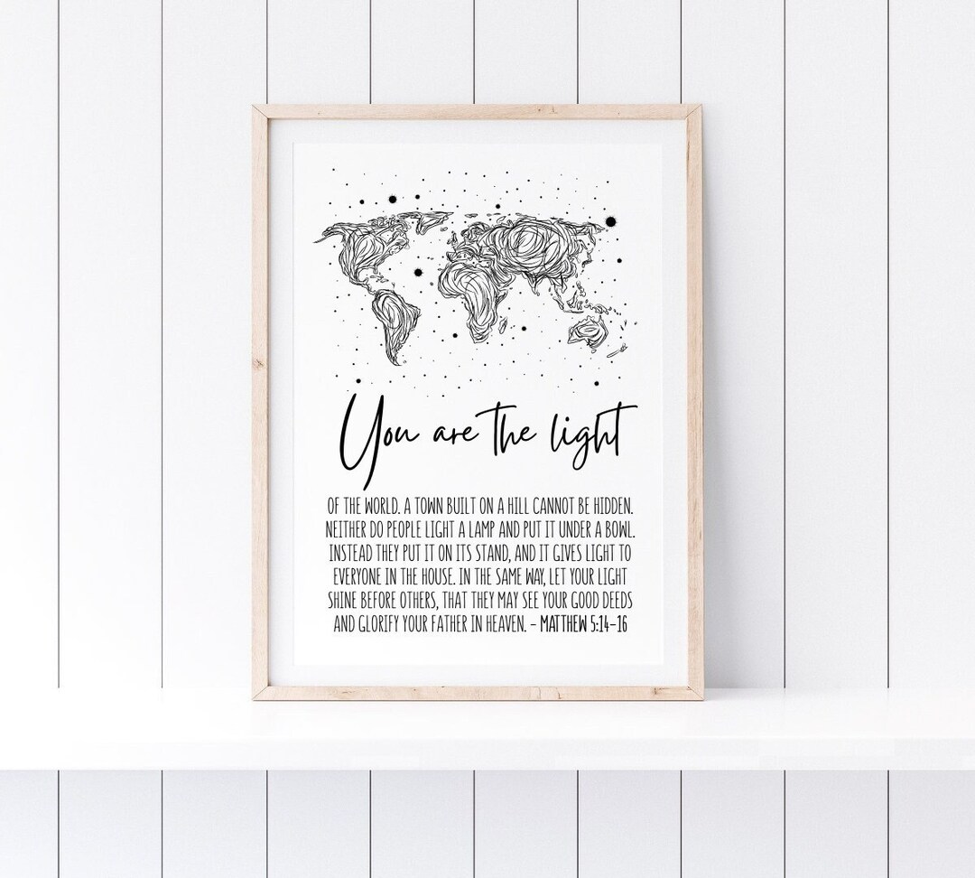 Matthew 5:14-16 You Are the Light Bible Verse Wall Art,world Map Wall ...