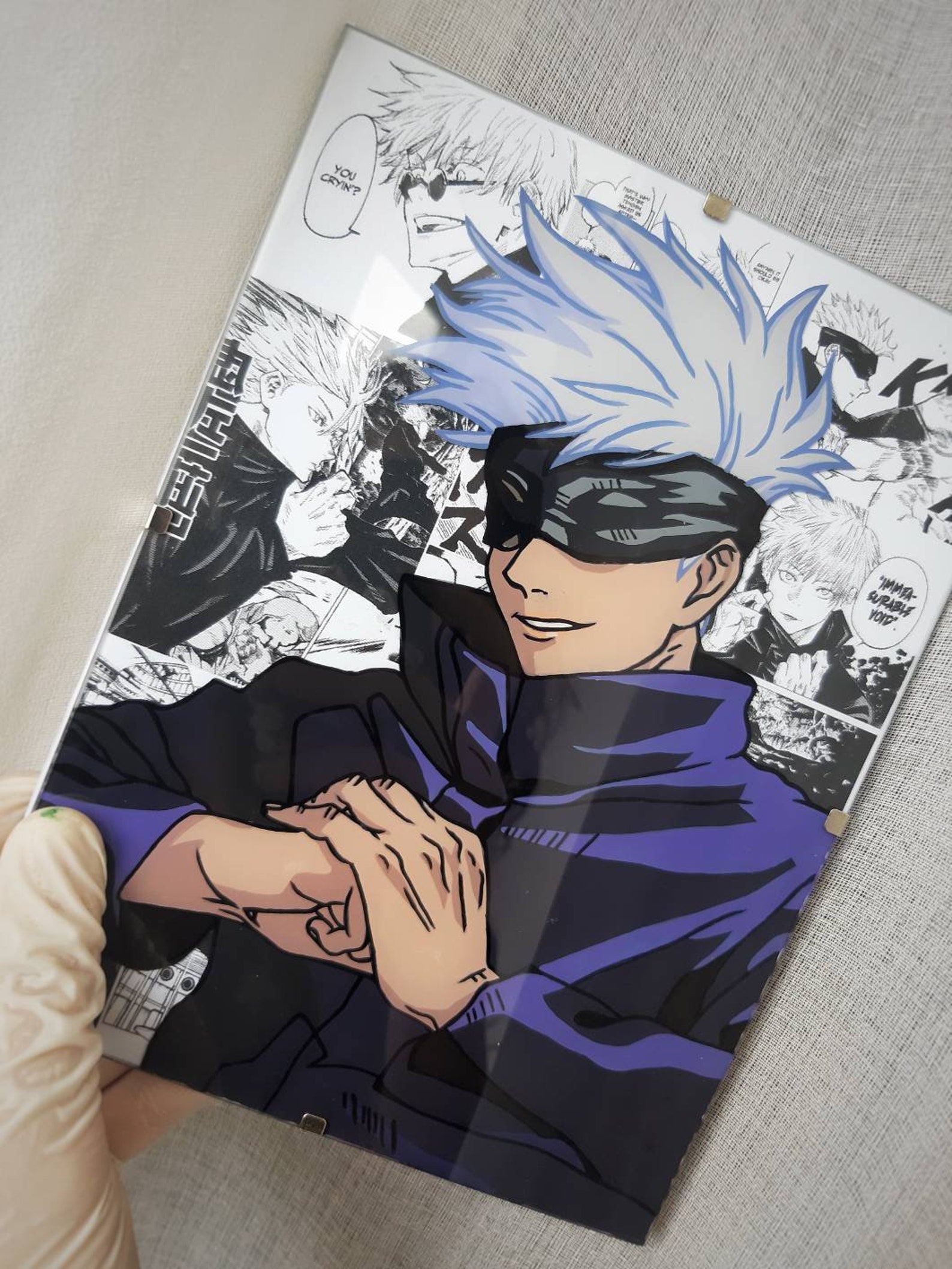 Gojo Satoru Glass Painting / Anime Wall Art / Jujutsu Kaisen / | Etsy