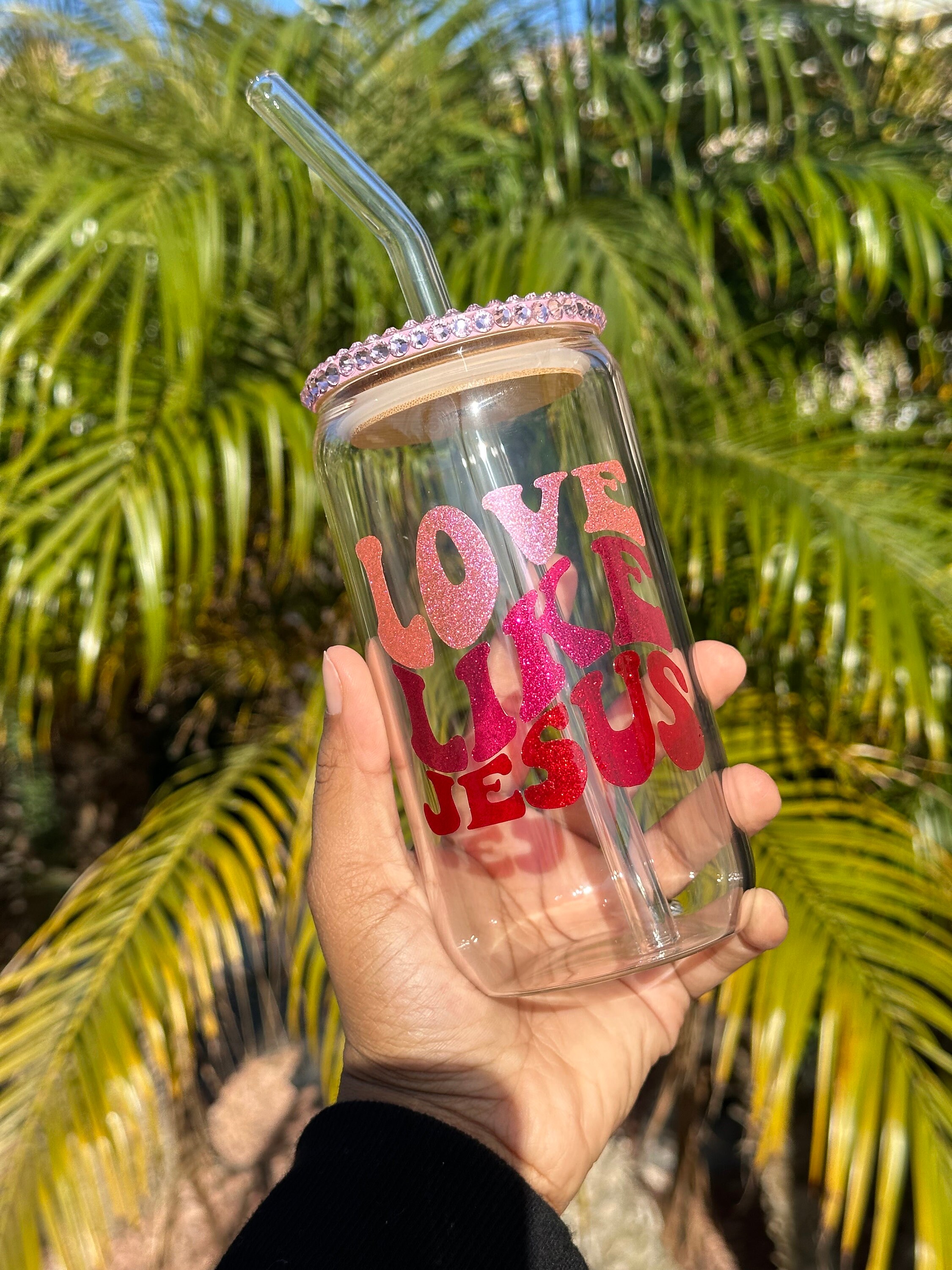 Christian Valentine Bling Glass Can|christian Bling Cup|love Like Jesus ...