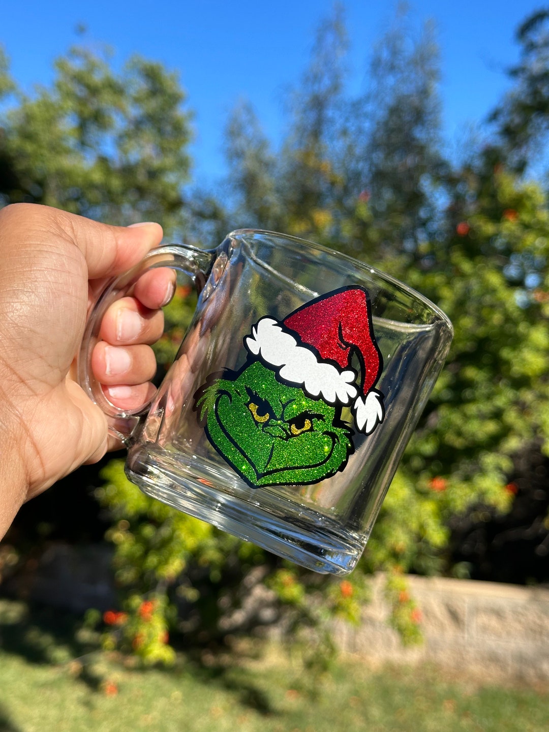 Glitter Christmas Grinch Glass Mug|christmas Bling Cup|stocking Stuffer ...