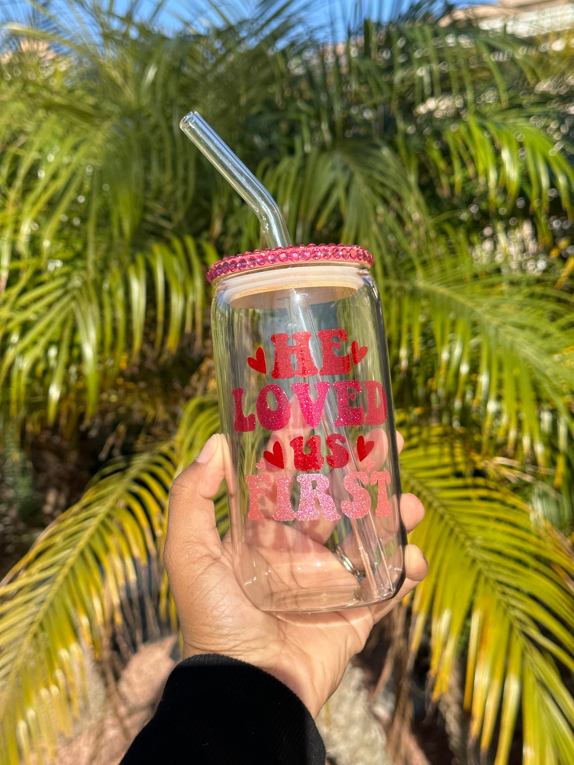 Christian Valentine Bling Glass Can|christian Bling Cup|love Like Jesus ...