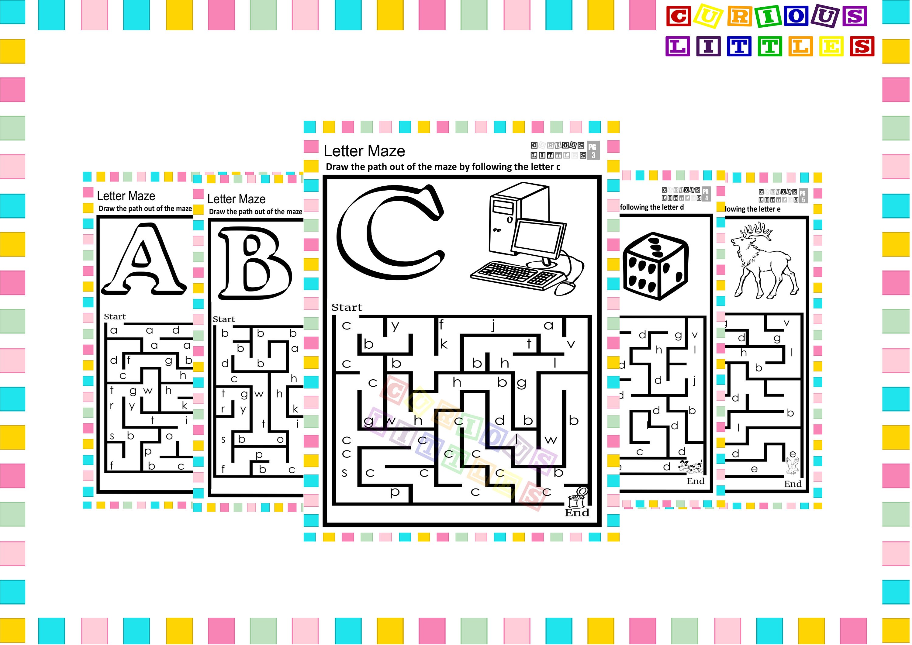 Preschool Kids Coloring Book Alphabet Maze Activity Kindergarten Busy ...
