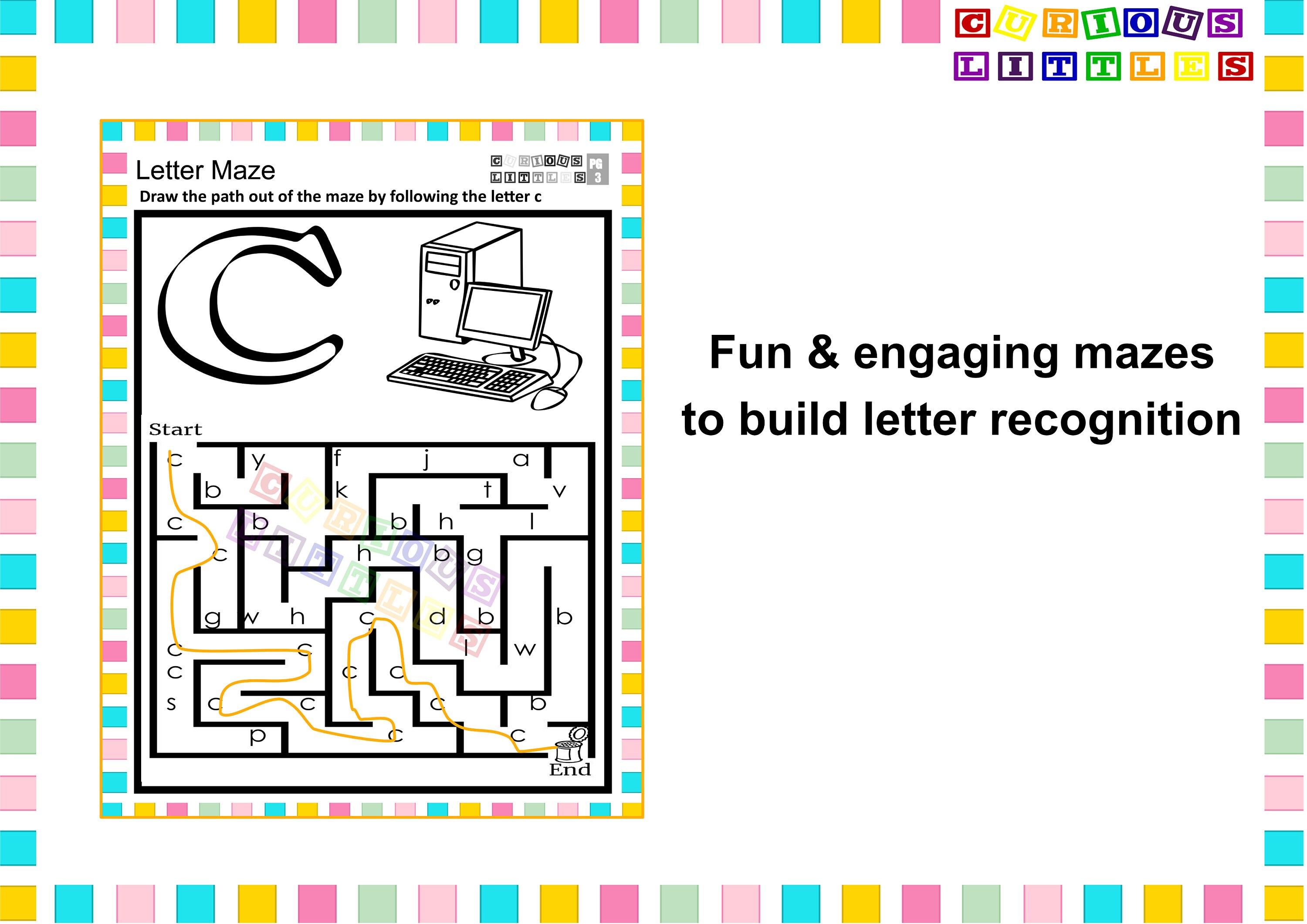 Preschool Kids Coloring Book Alphabet Maze Activity Kindergarten Busy ...