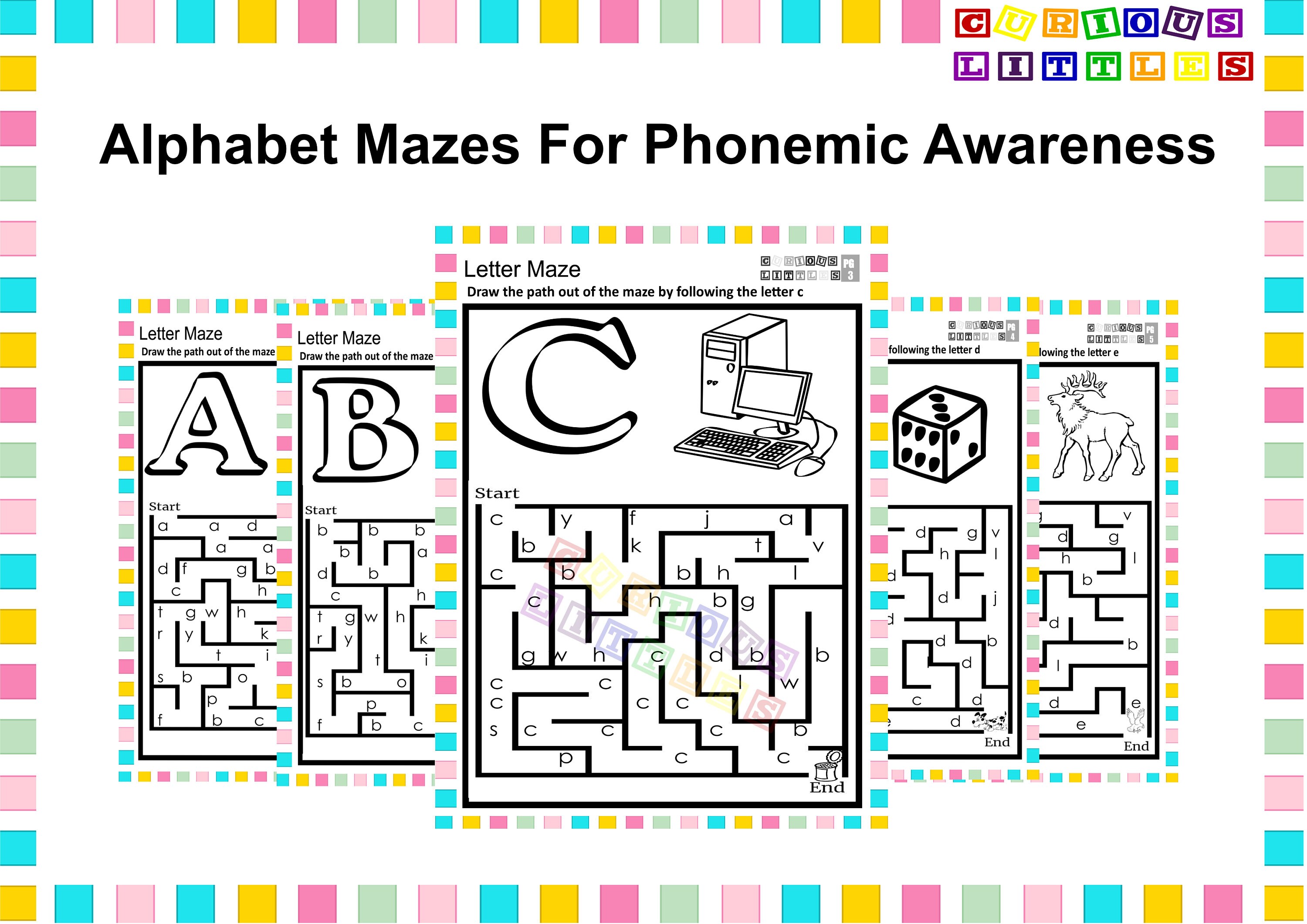 Preschool Kids Coloring Book Alphabet Maze Activity Kindergarten Busy ...