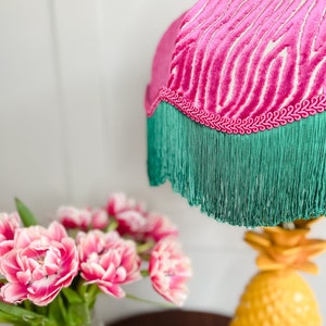Maximalist Green Pink Zebra Handmade Velvet Lampshade Fringe Light ...