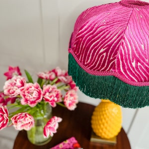 Maximalist Green Pink Zebra Handmade Velvet Lampshade Fringe Light ...