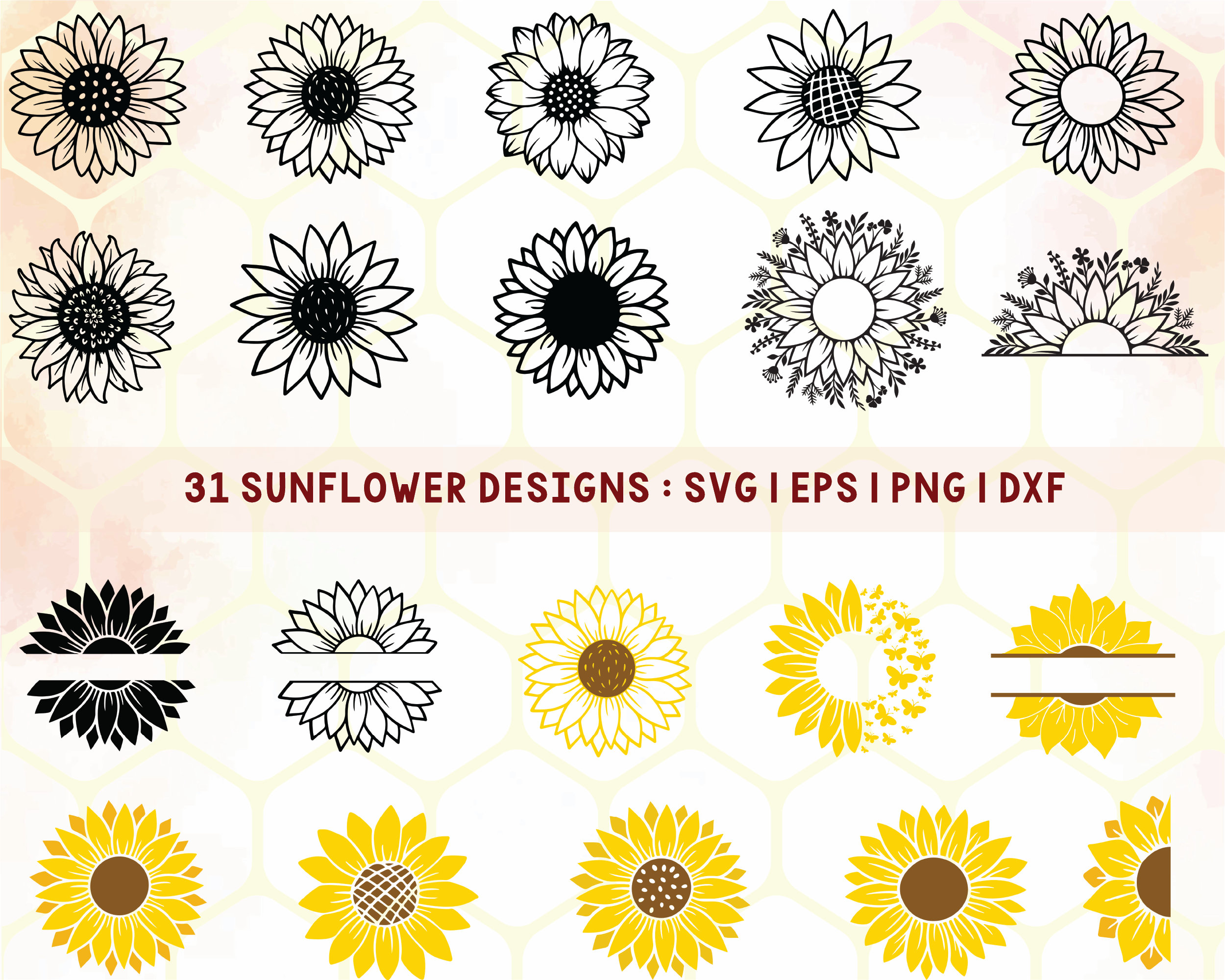 Sunflower Svg Files Half Sunflowers Svg Floral Clipart Etsy Images | My ...