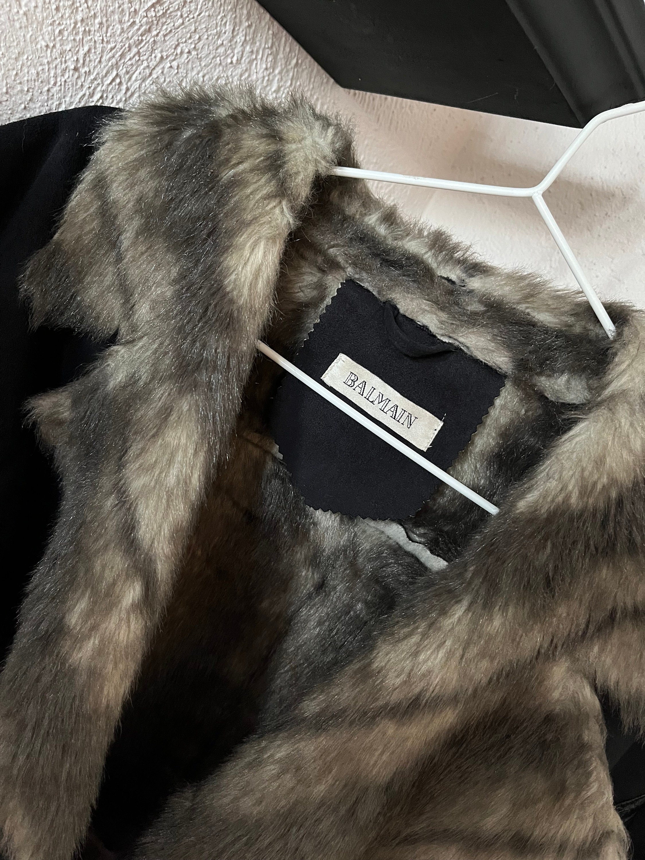 Vintage BALMAIN Fake Fur Coat Black Size M - Etsy