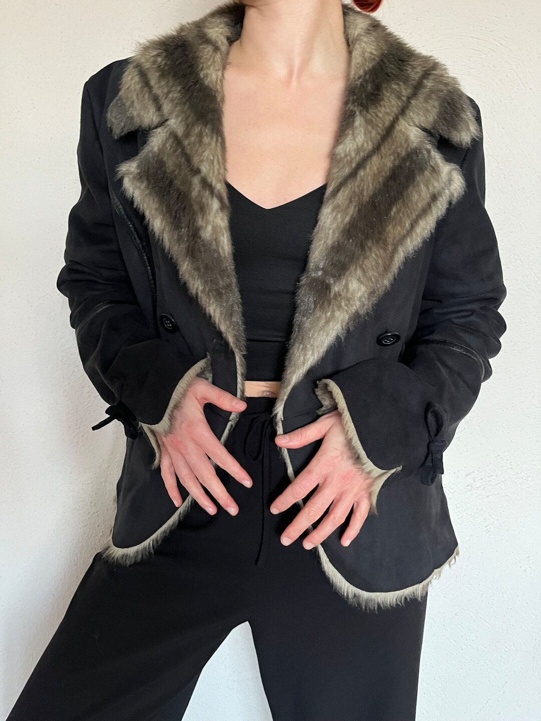Vintage BALMAIN Fake Fur Coat Black Size M - Etsy