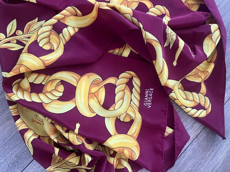 Vintage GIANNI VERSACE Silk Scarf Sun Chain Cupid 100% Silk - Etsy