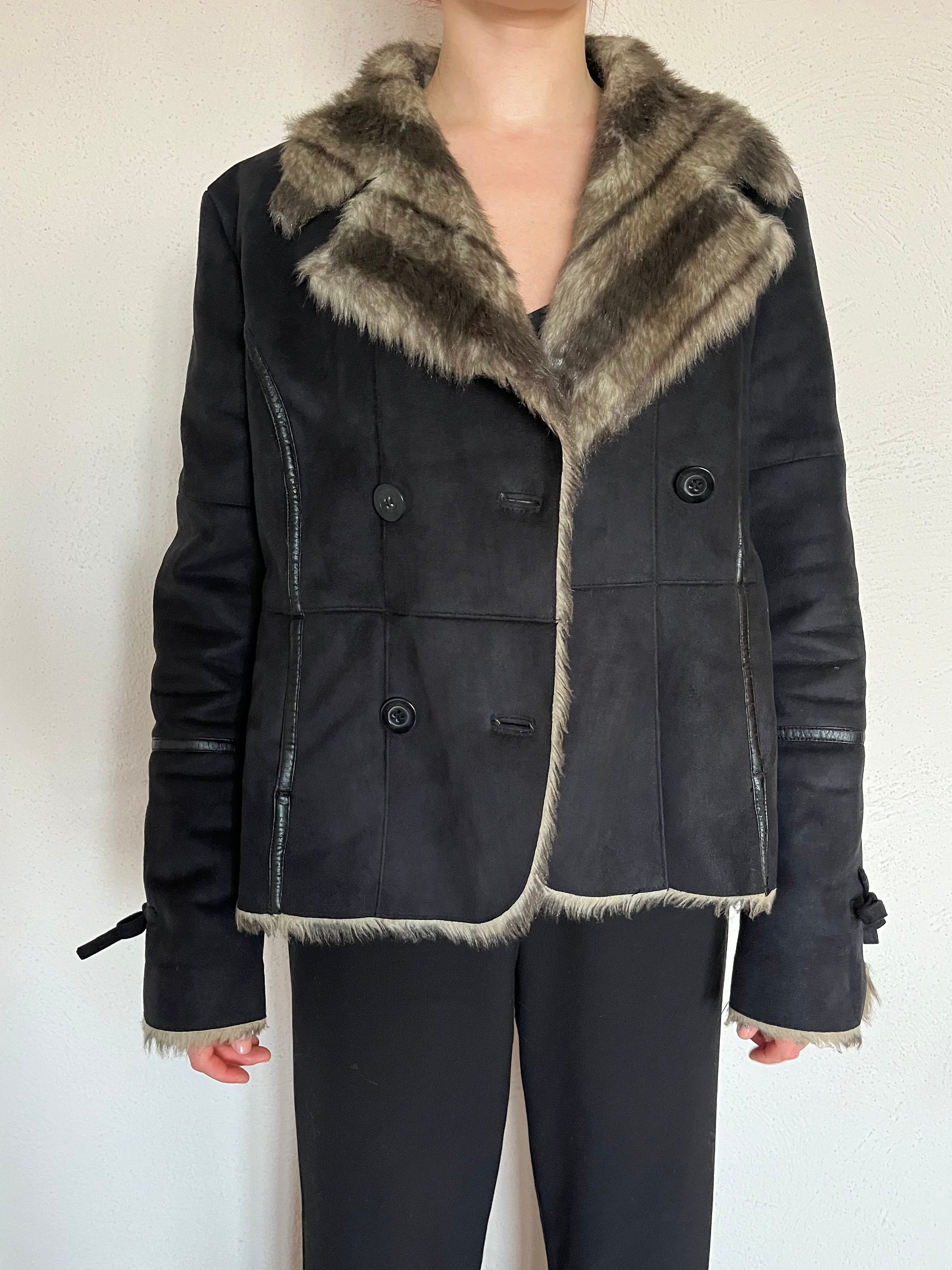 Vintage BALMAIN Fake Fur Coat Black Size M - Etsy