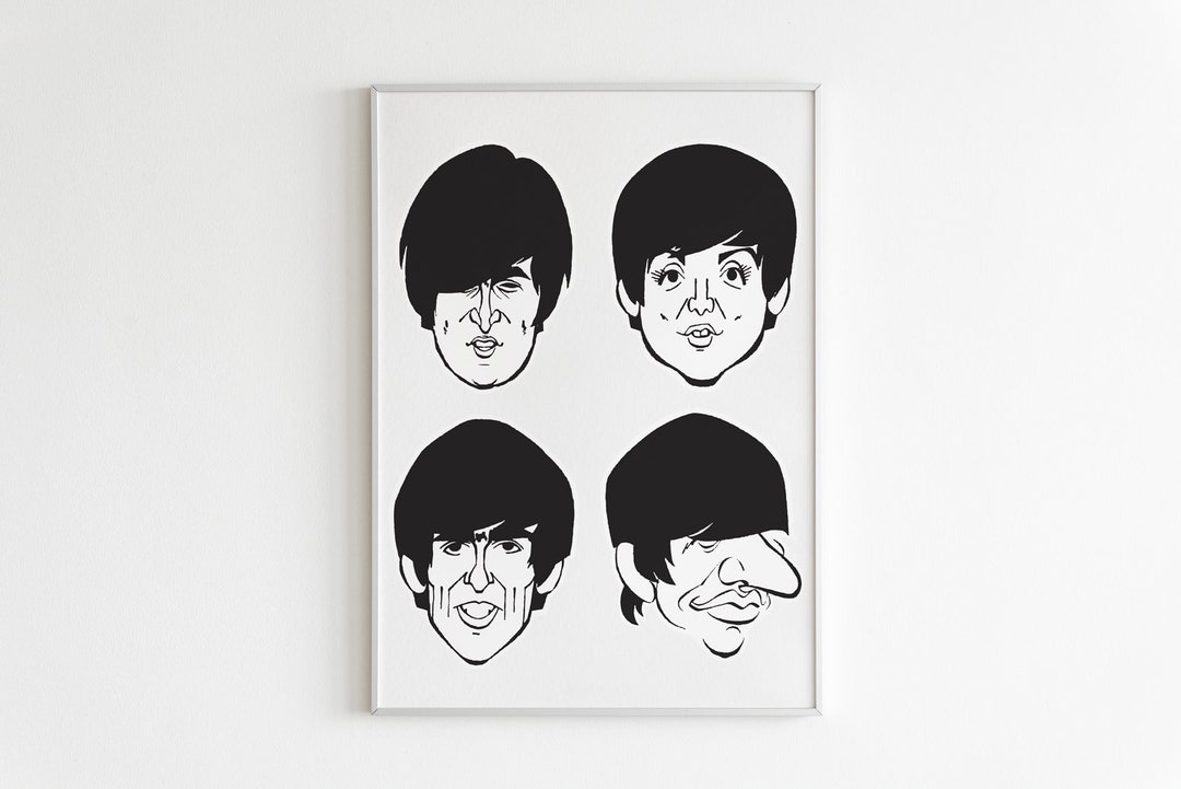Beatles Fab Four Drawn Faces Music Graphic Poster Print. - Etsy
