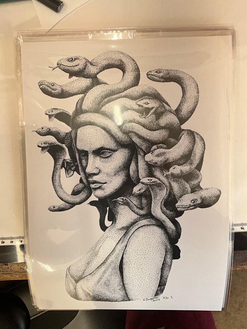 Medusa Dotwork Pointalism Drawing A4 Art Print - Etsy