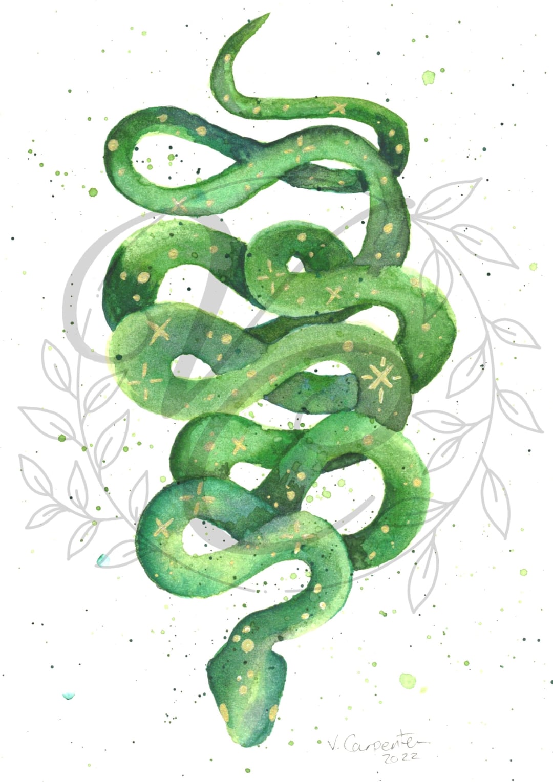 Watercolour Snake Art Print A5 - Etsy