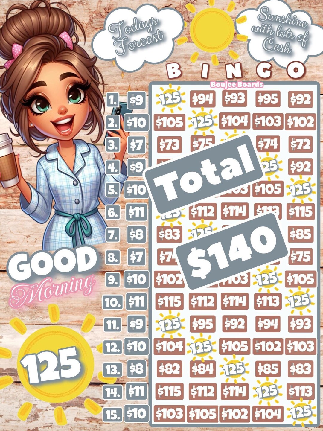 Good Morning (125), in Every Row, Pick Your Prize, Downloadable Bingo ...