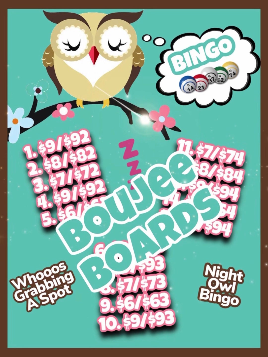 Night Owl Bingo small Animated Bingo Downloadable Bingo - Etsy
