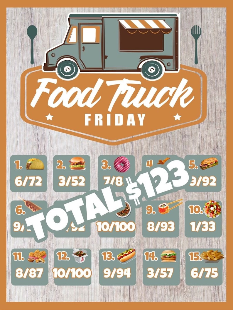 Food Truck Friday (123), Pick Your Prize, Downloadable Bingo Graphic - Etsy