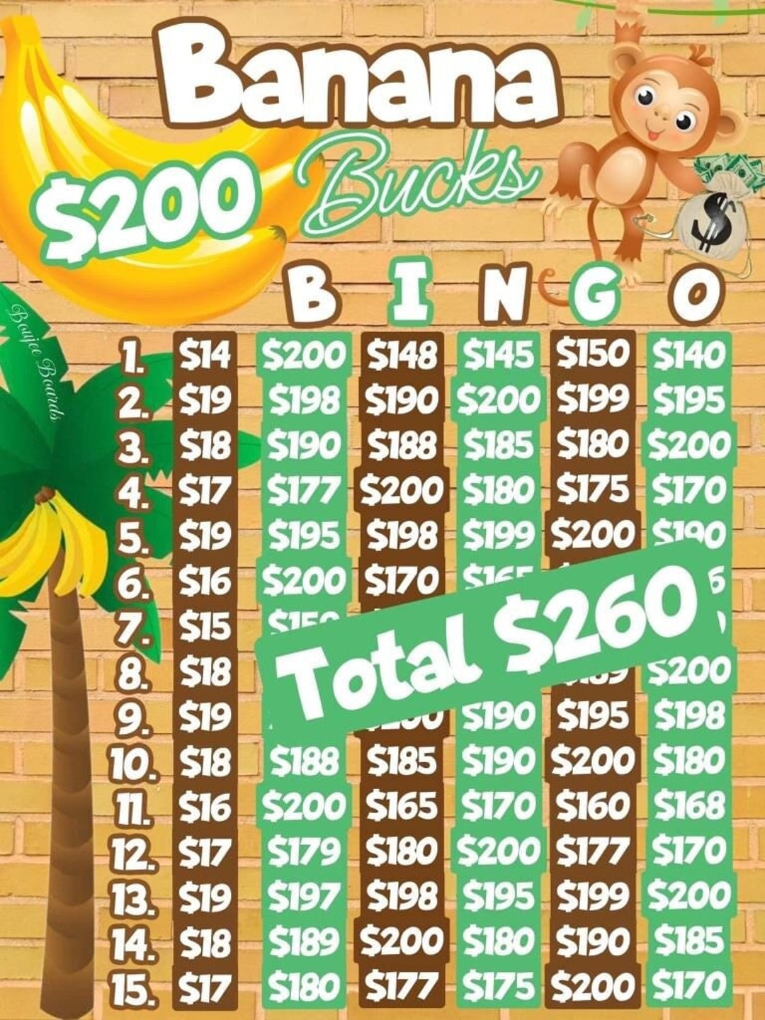 Banana Bucks (200), in Every Row, Pick Your Prize, Downloadable Bingo ...