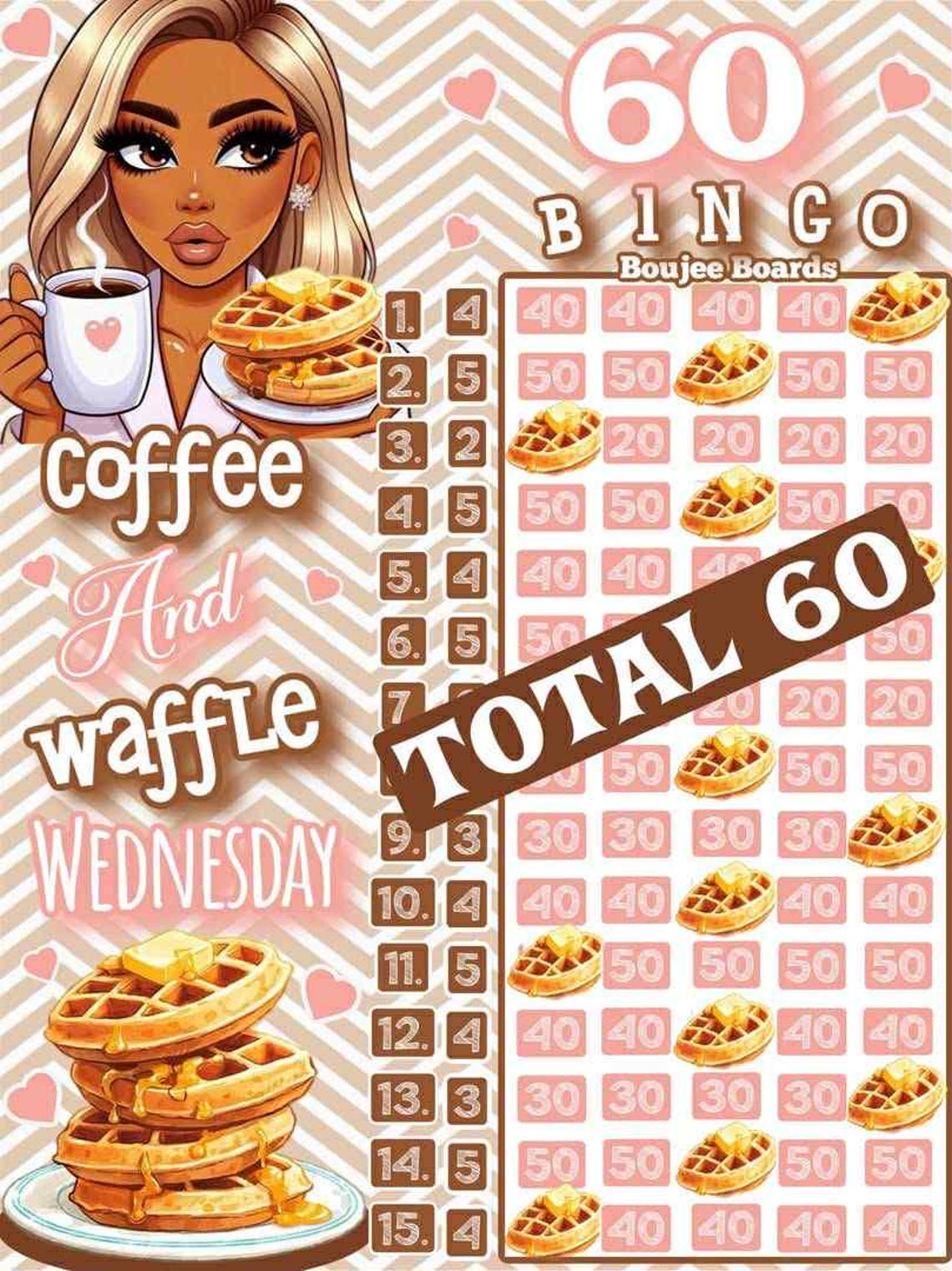 Waffle Wednesday (60), in Every Row, Downloadable Bingo Graphic - Etsy