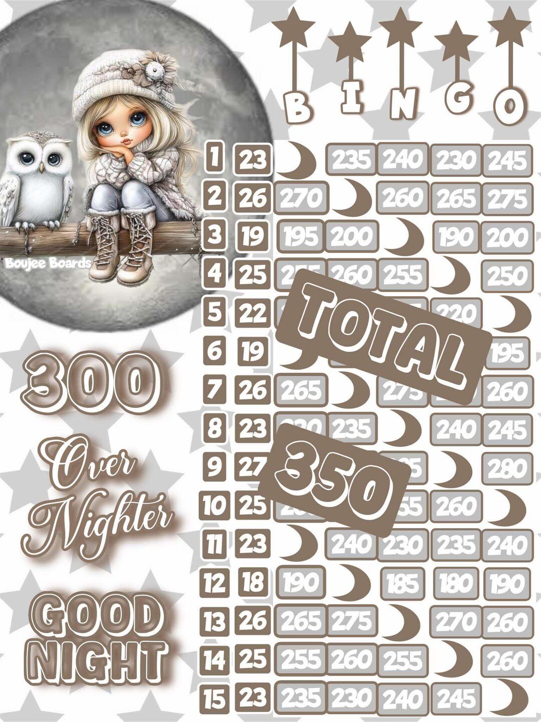Overnight Owl (300), in Every Row, Downloadable Bingo Graphic - Etsy