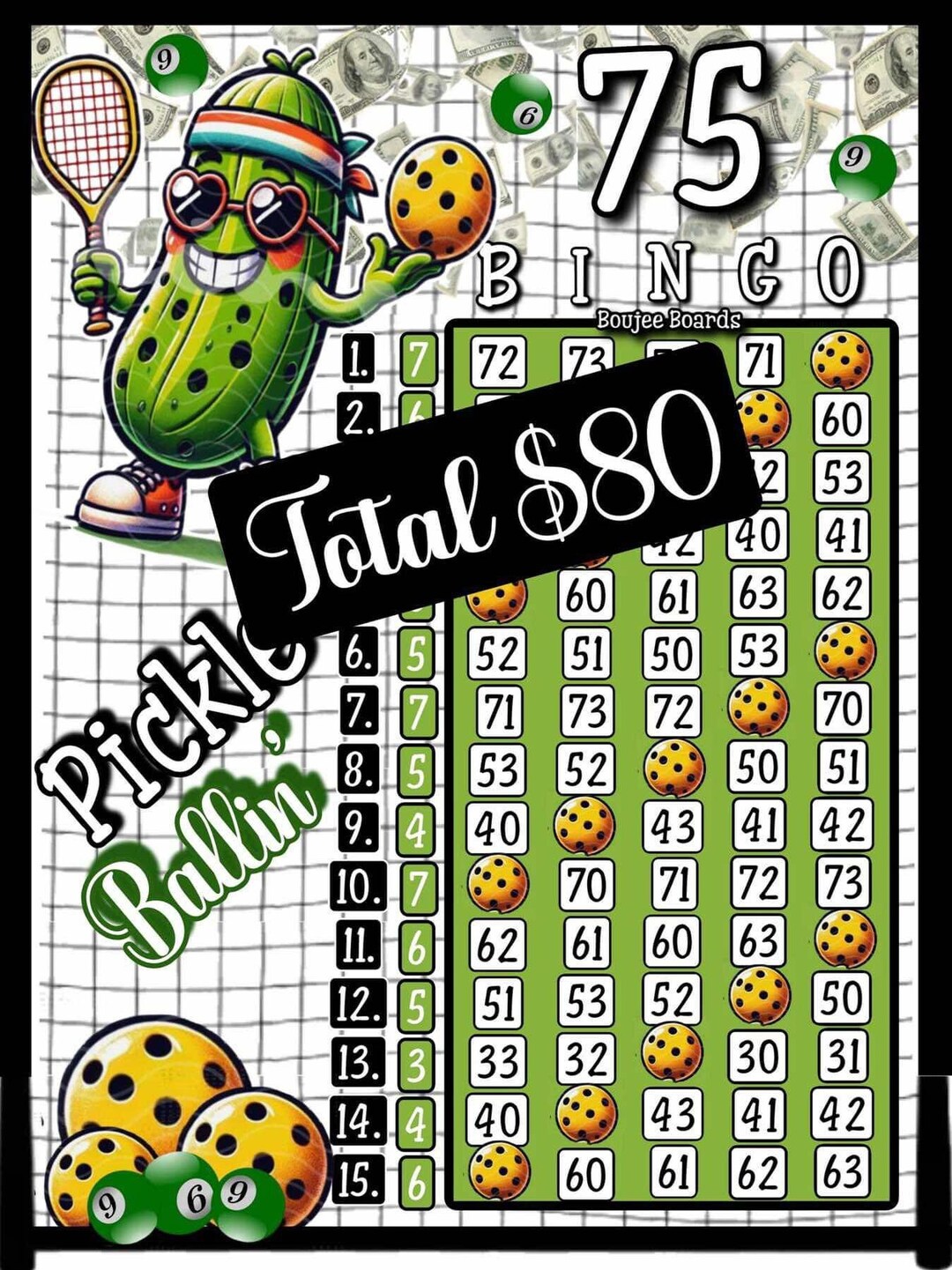 Pickle Ball (75), in Every Row, Downloadable Bingo Graphic - Etsy