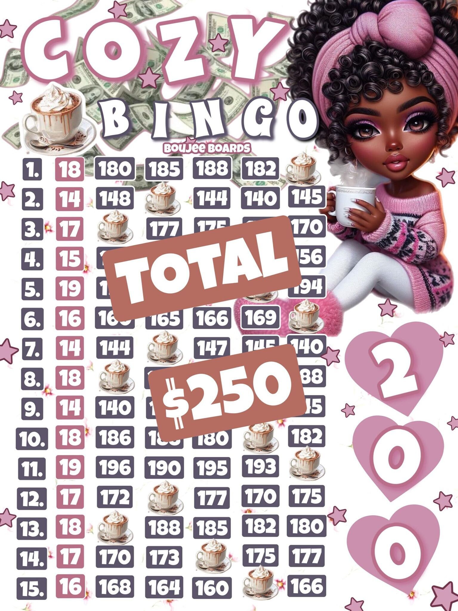Cozy (200), in Every Row, Pick Your Prize, Downloadable Bingo Graphic ...