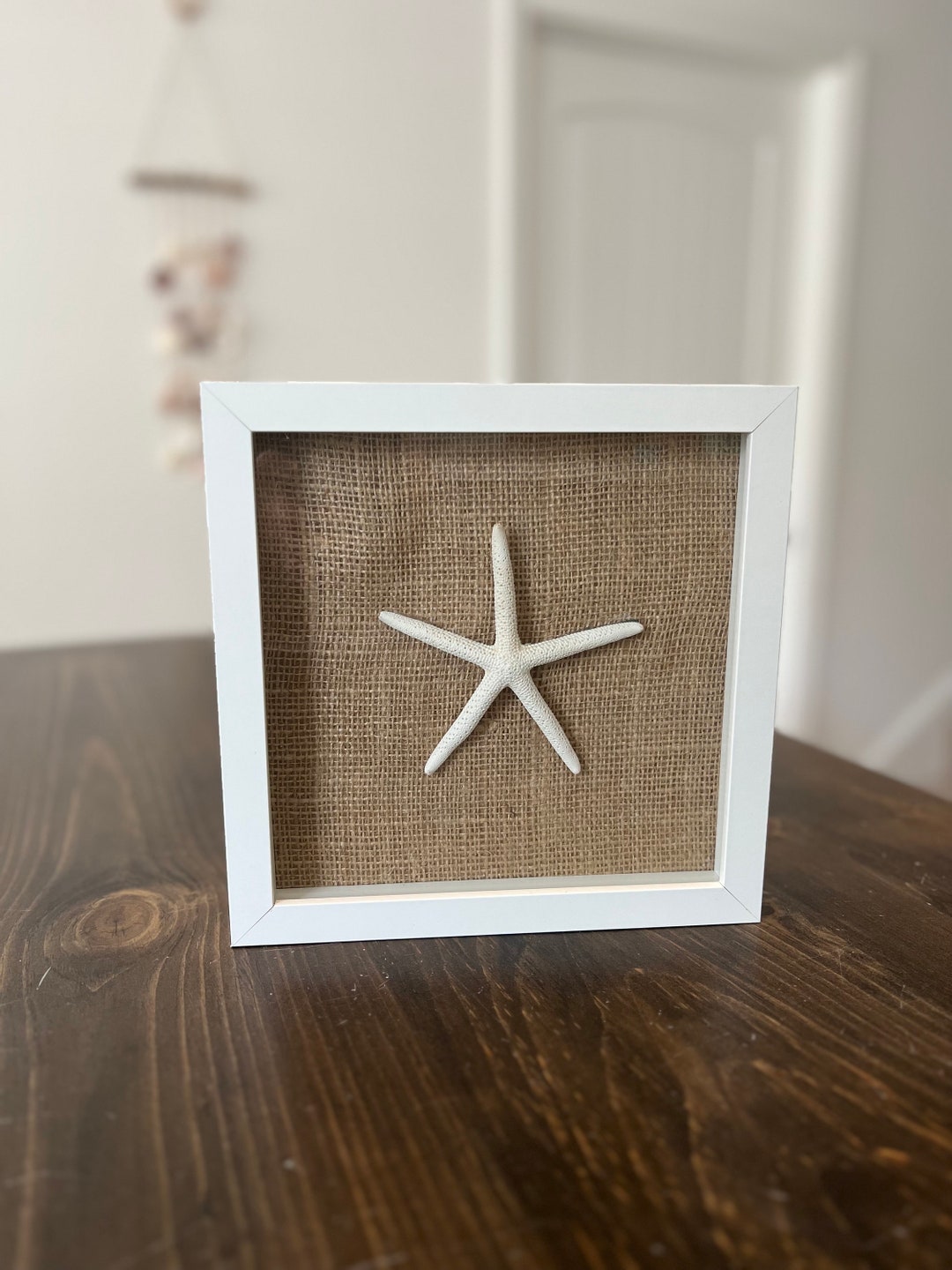 Starfish in a White Wooden Shadow Box With Burlap Backing - Etsy