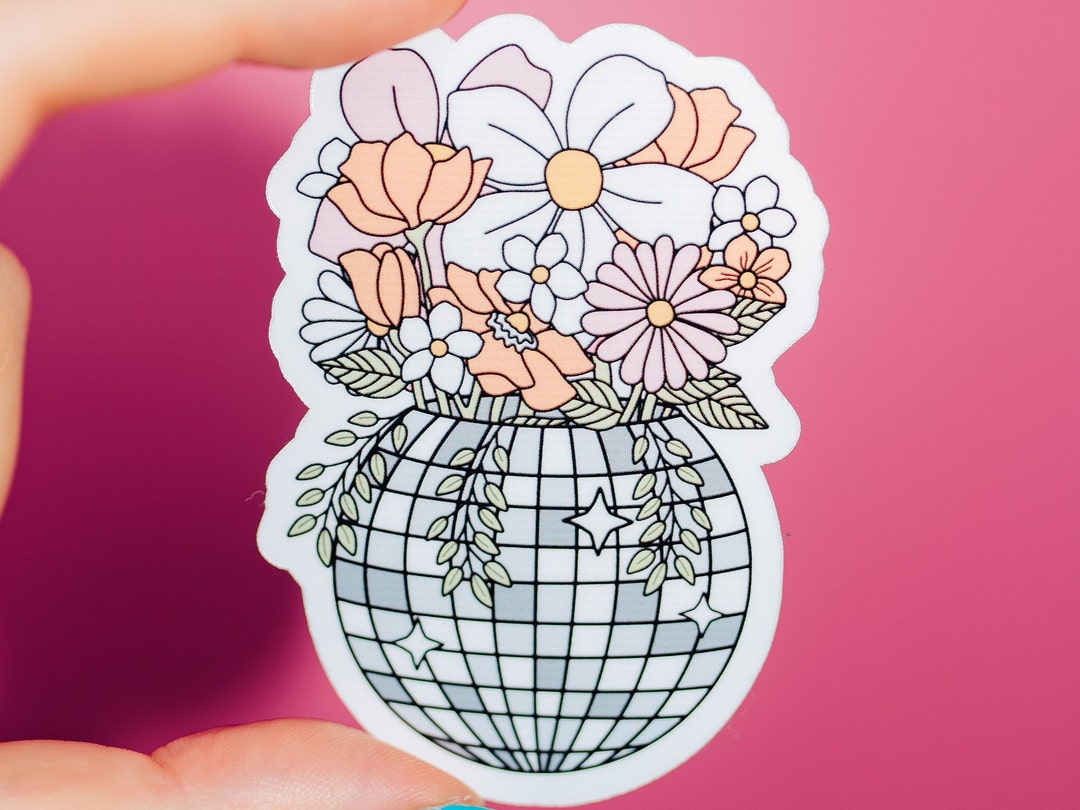 Flower Disco Ball Planter Sticker, Retro Vintage Vibes, Cute Trendy ...