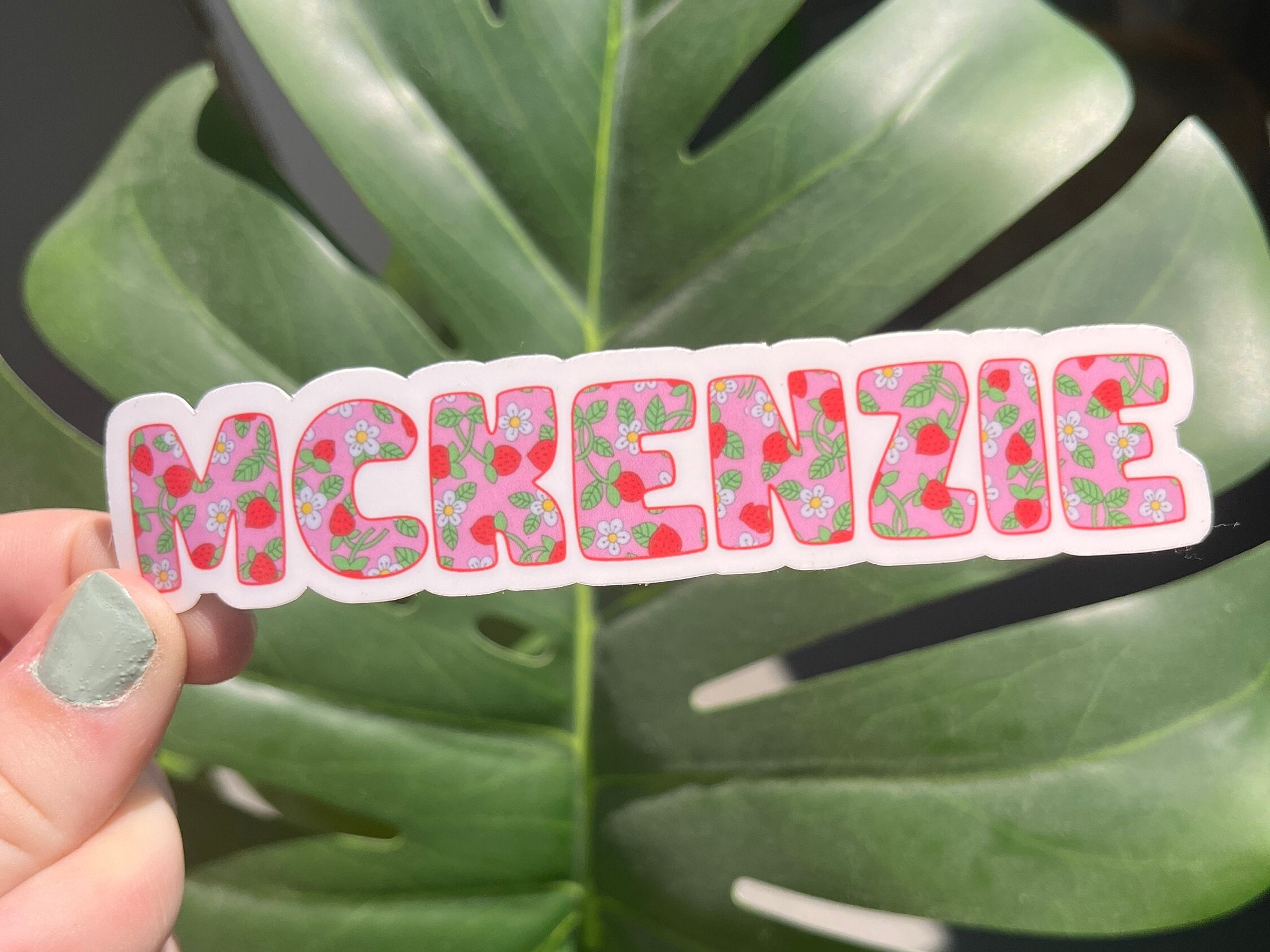 CUSTOM Pink Strawberry Floral Print Name Sticker - Etsy