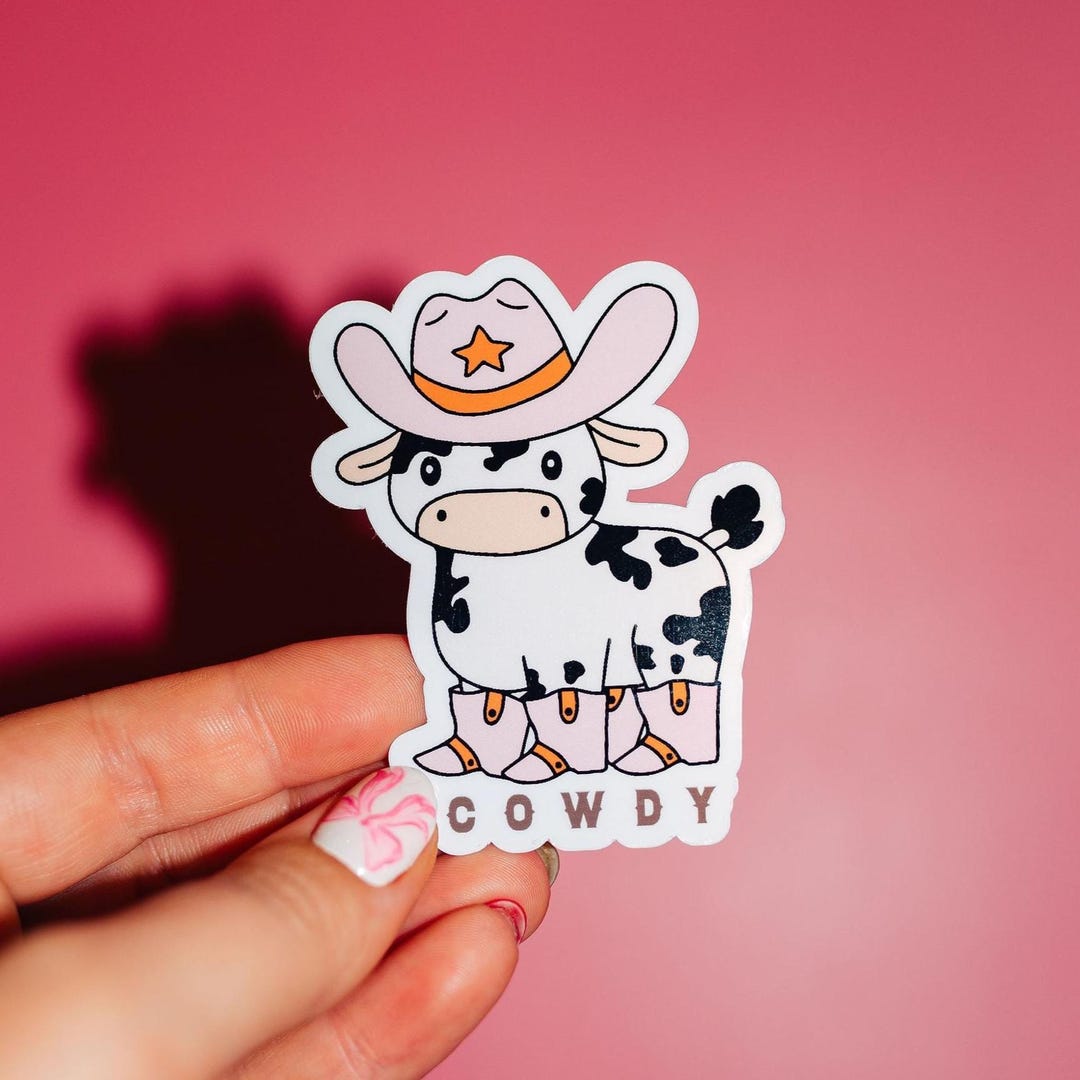 Cowdy Sticker, Farm Animal Cow, Pink Cowgirl, Cottage Core, Galentine ...