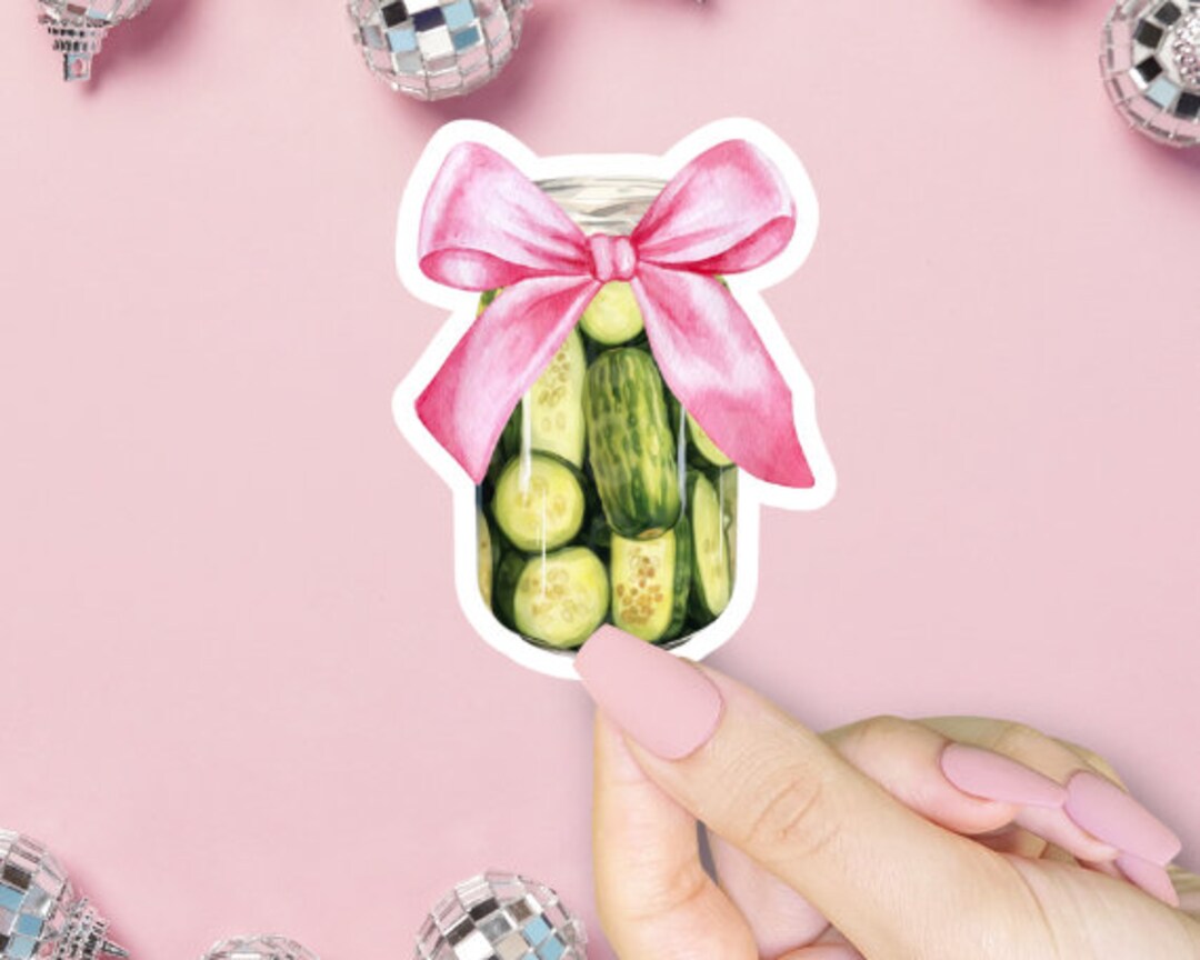Coquette Pickle Jar Sticker, Trendy Pink Bow, Girly Aesthetic, Laptop ...