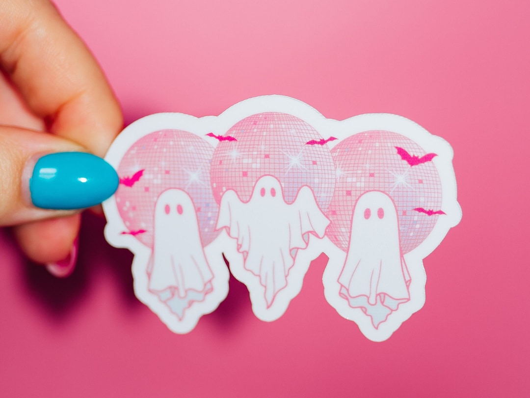 Pink Disco Ghosts Sticker, Horror Night, Halloween Spooky, Trendy ...