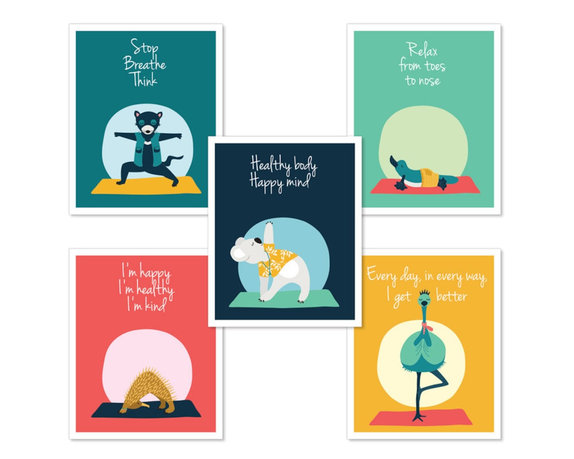 Lot of 5 Yoga poses mantra posters for kids mindfulness kid - Etsy España