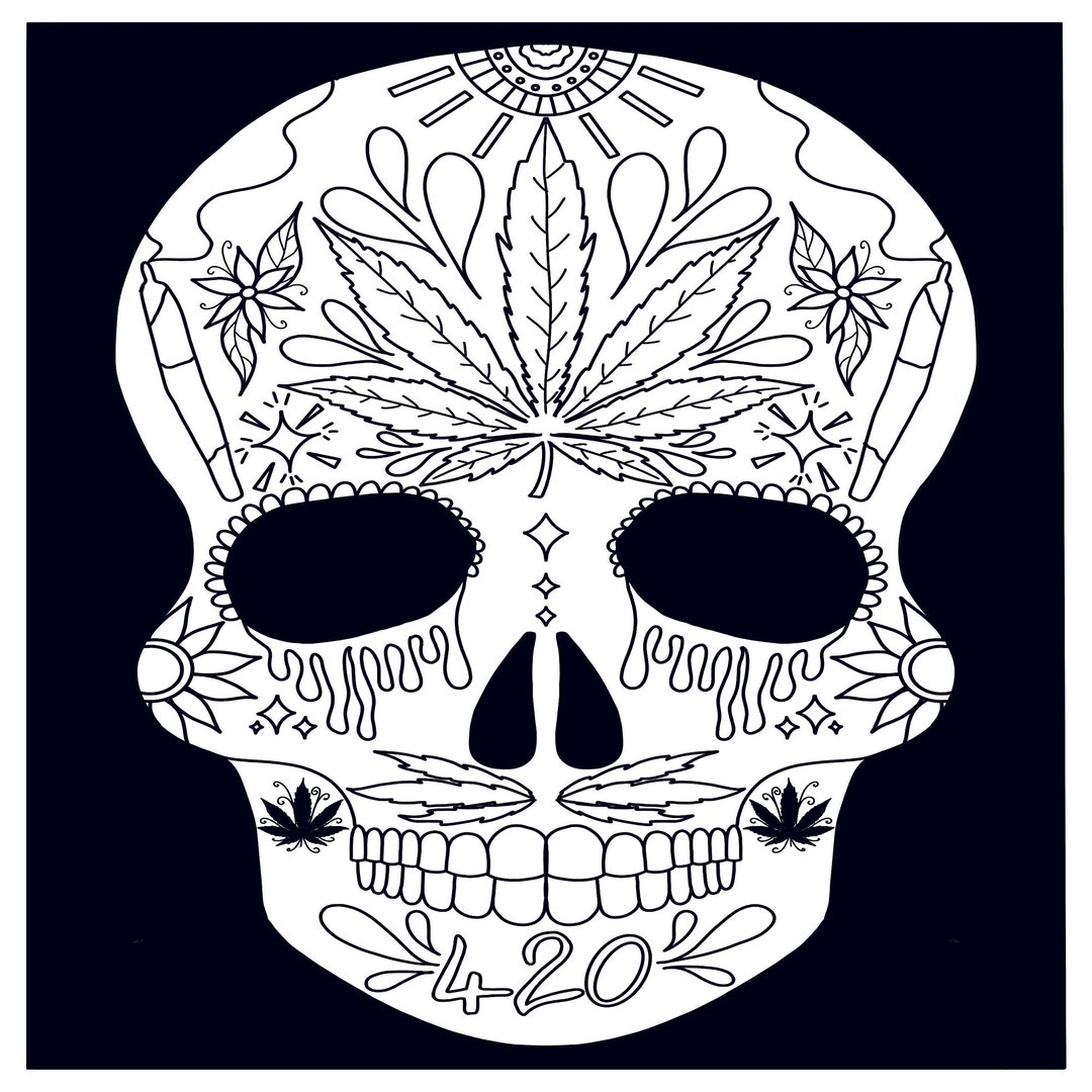 Adult Coloring Page, Skull 420, Instant Download - Etsy