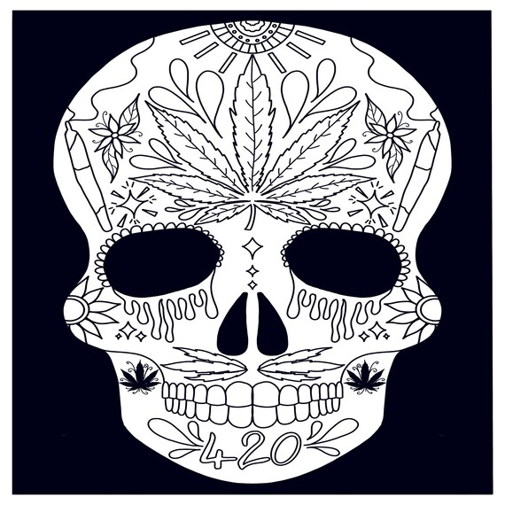 Adult Coloring Page Skull 420 Instant Download | Etsy
