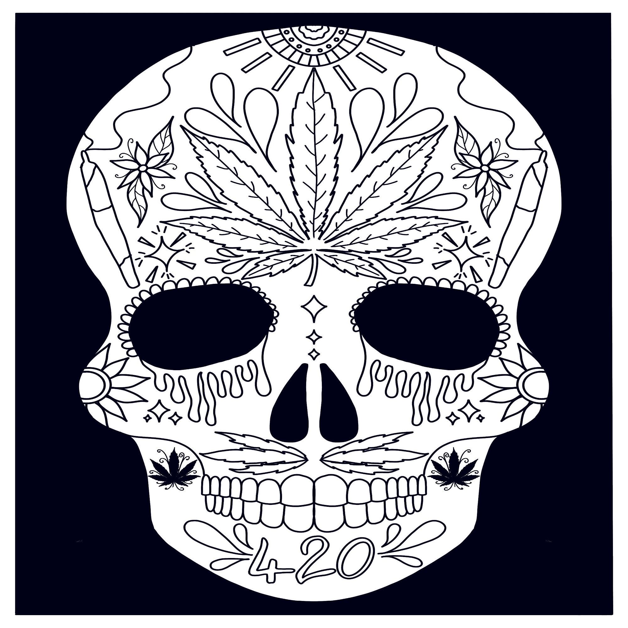 Adult Coloring Page, Skull 420, Instant Download - Etsy