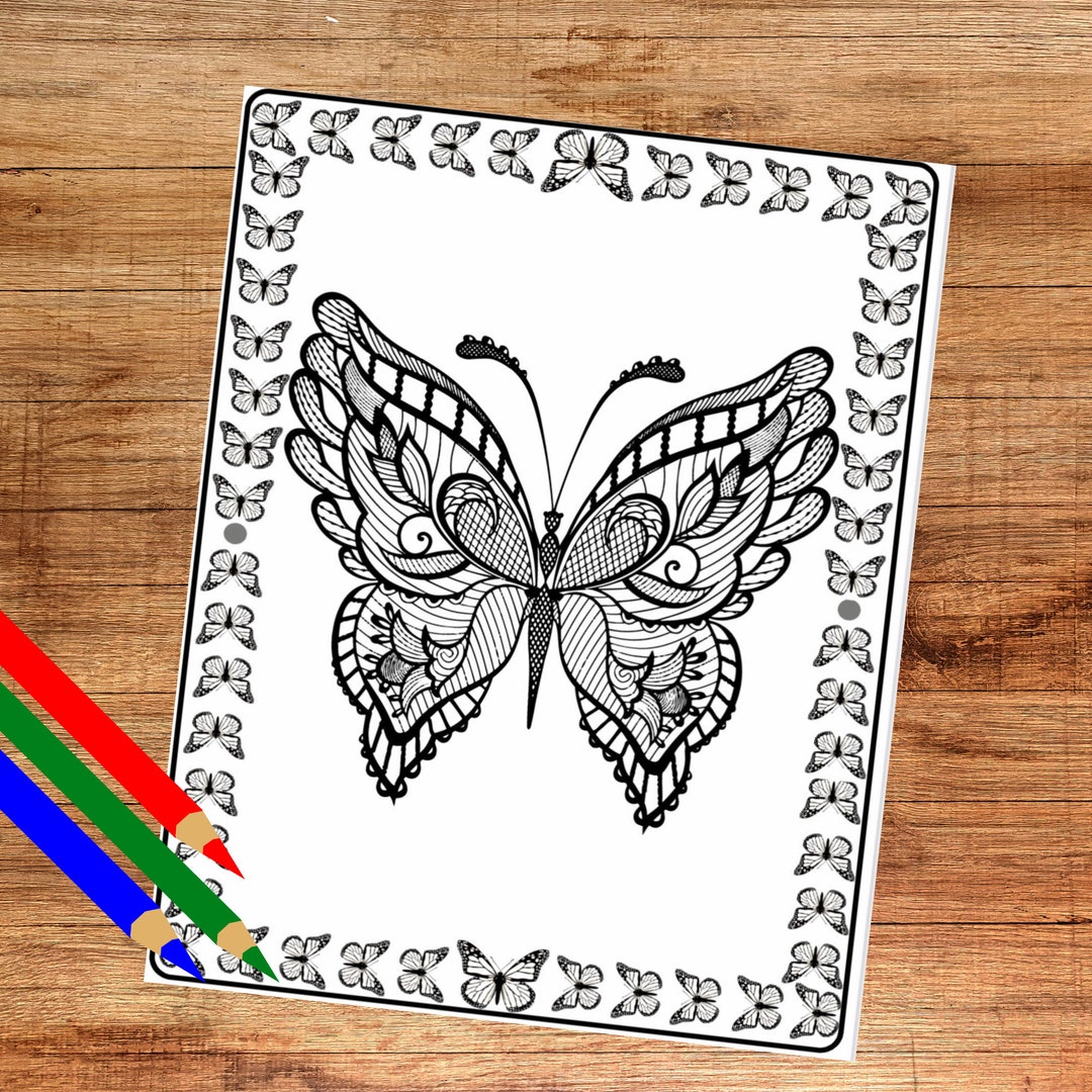 Printable Adult Coloring Page, Beautiful Butterfly Series, Instant ...