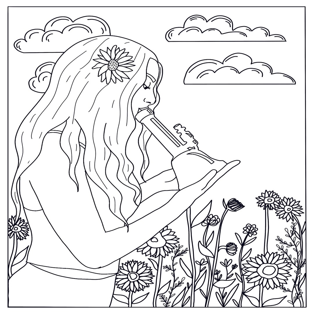 Stoner Coloring Page, Girl-flowers420, Instant Download - Etsy