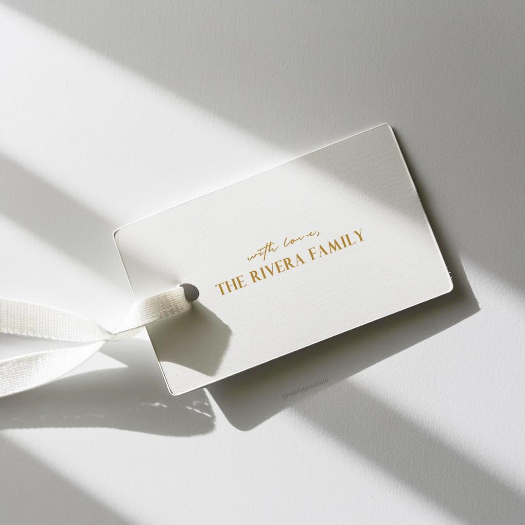 Foil Personalized Gift Tags, Custom Family Name Tags With Background ...