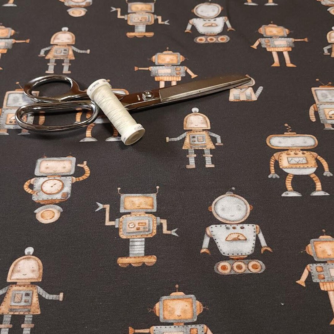 Happy Robot Jersey Knit Fabric, Fun and Colorful Cotton Spandex ...