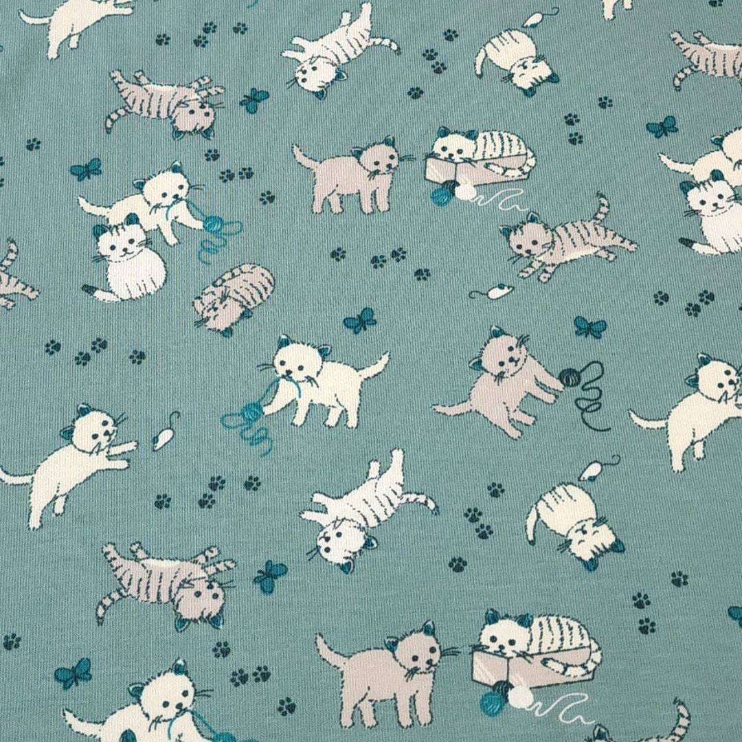 Adorable Cat Fabric Cute Kitten Print Cotton Knit Fabric European ...