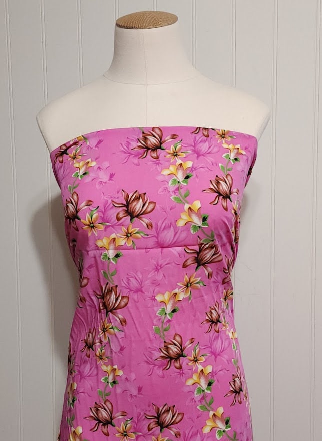 Tropical Floral Rayon Challis Fabric. Pink With Pretty Floral, Light ...