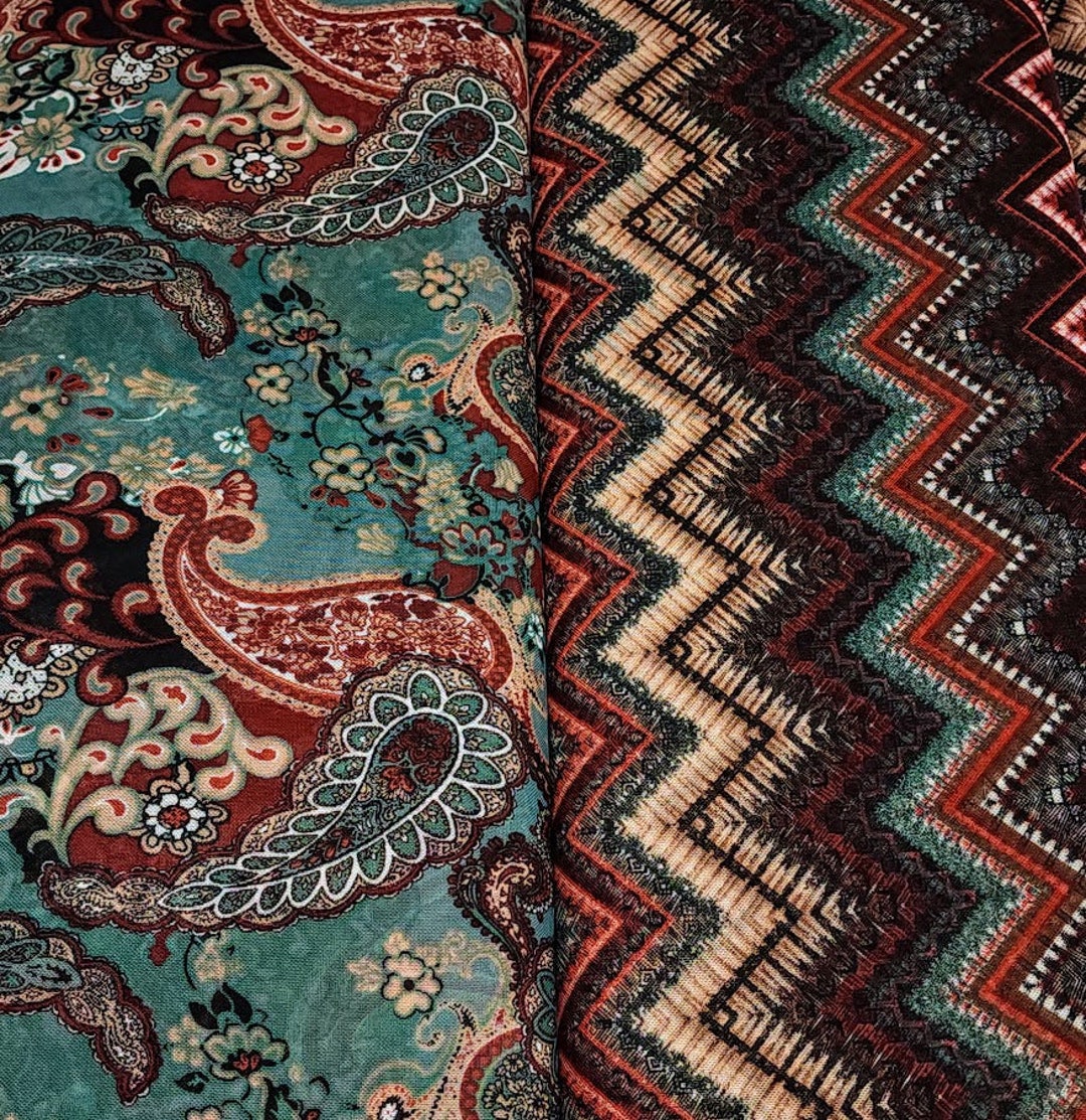 Poly Mesh Euro Stretch Knit. Zig Zag or Paisley Boho Print, Lightweight ...