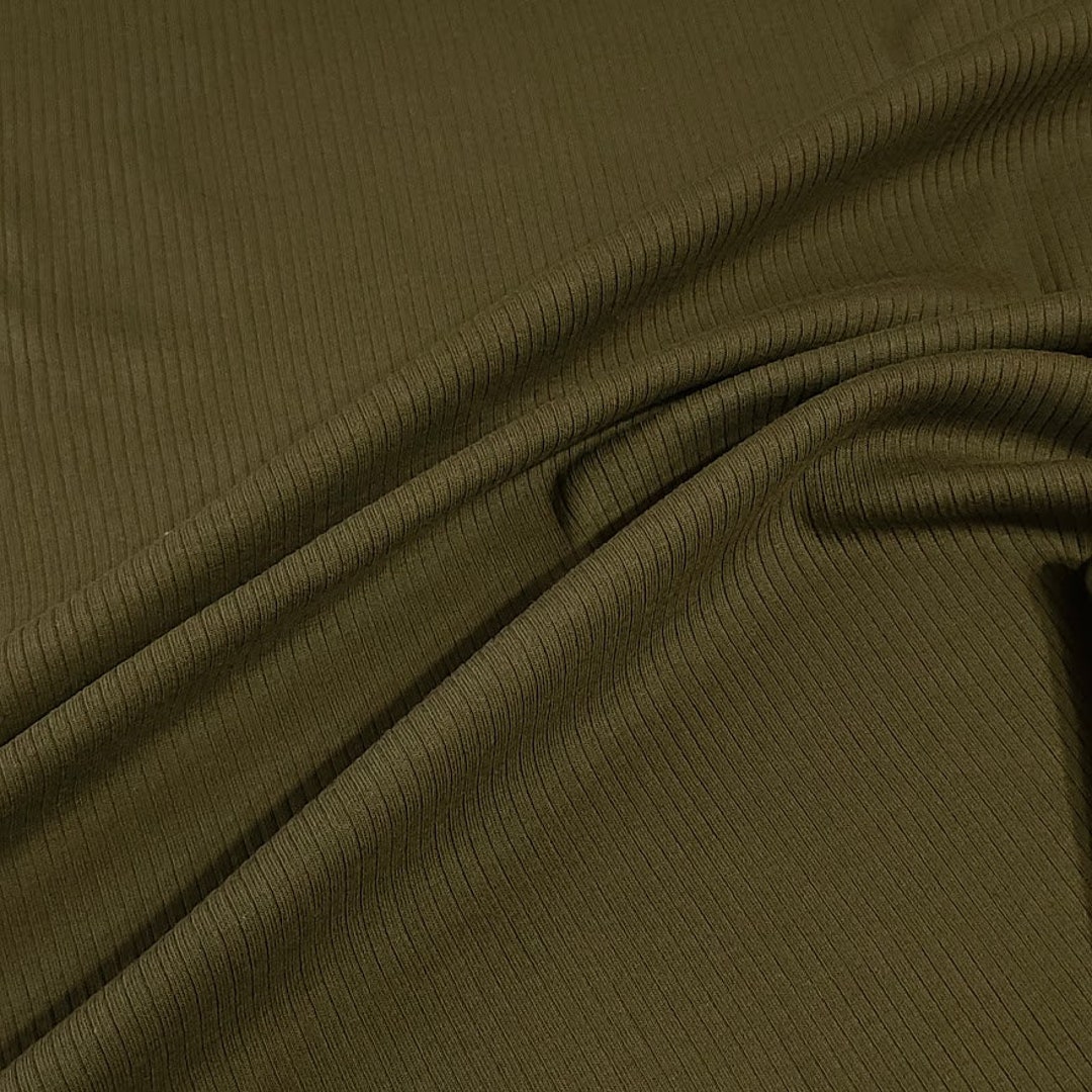 Ribbed Knit Fabric: Army Green Rib Knit Fabric Cotton Blend 4x2 Rib ...