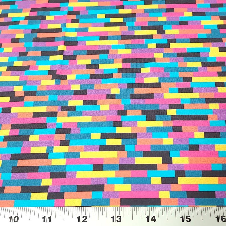 Colorful Pixel Block Poly Spandex Knit Fabric, Neon Geometric Mosaic ...