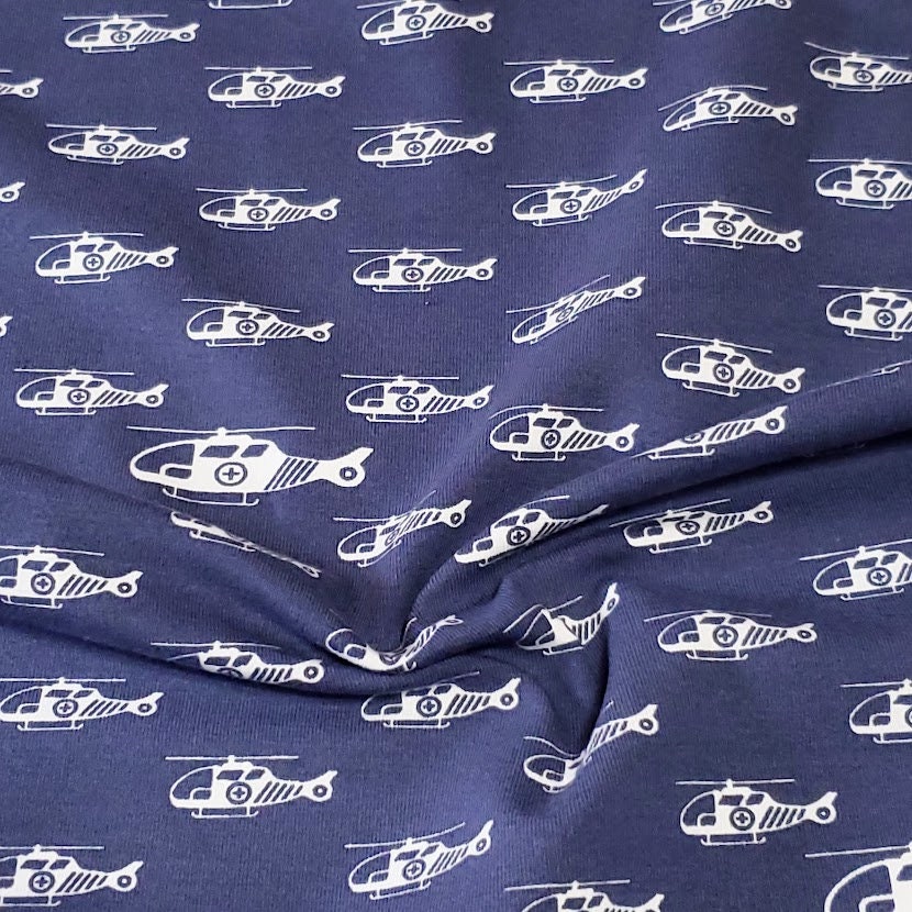 Cotton Spandex Euro Knit Fabric: White Helicopters on Dark - Etsy