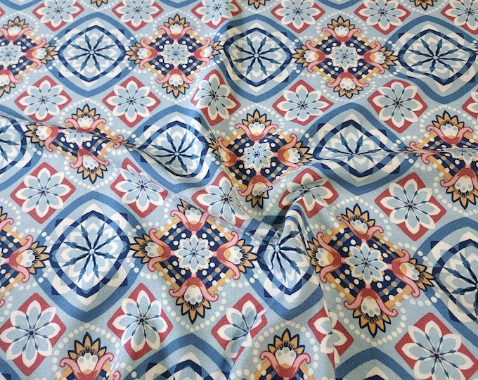Rayon Challis Fabric Pretty Blue Boho Print With Abstract Floral Design ...