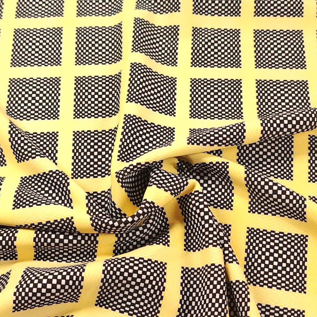 SWIM Fabric: Neon Yellow Grid Swim Fabric, Trippy Checkered Vibes in ...