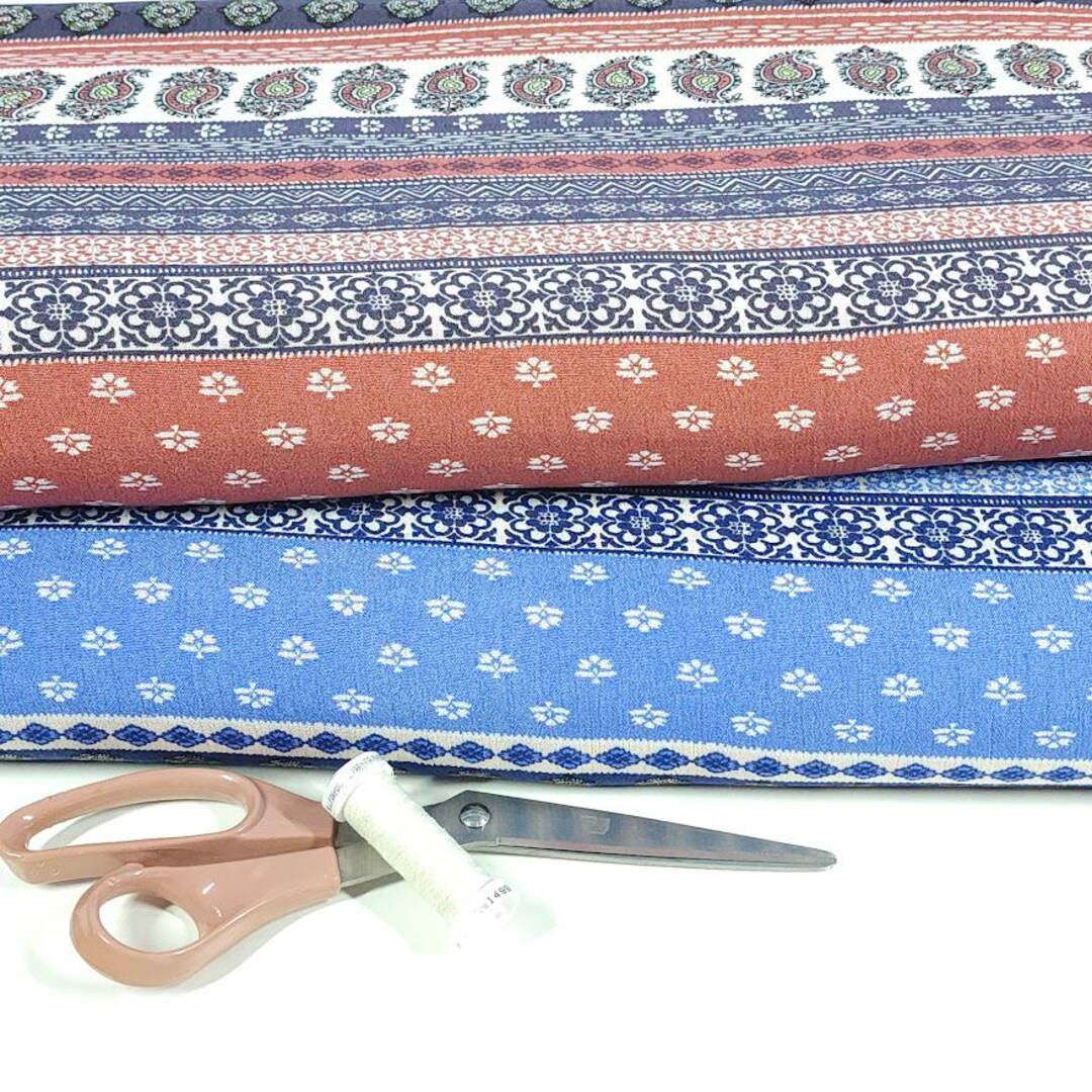 Rayon Crepe Fabric, Fun Summer Boho Design. Rust or Blue and Cream ...