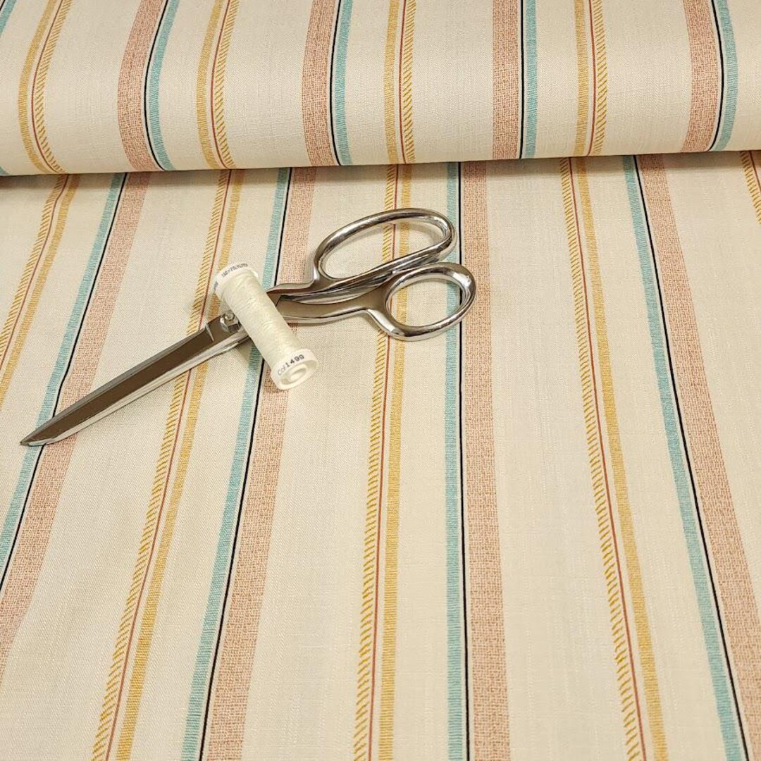 Linen Rayon Blend Fabric, Classic Look Striped Linen, Yellow, Blue, Red ...